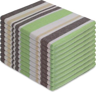Normani 10 Geschirrt&uuml;cher in guter Qualit&auml;t - K&uuml;chent&uuml;cher aus 100% saugstarker Baumwolle Farbe Toffee Stripe/Gr&uuml;n Gr&ouml;&szlig;e 55 x 75 cm