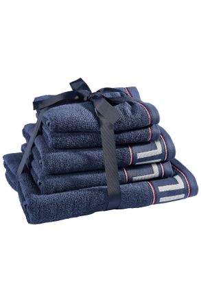 Tommy Hilfiger Frottierset Degree, Blau, Textil, 5-teilig, Uni, Badtextilien, Handtuch-Sets