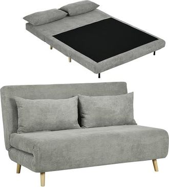 HOMCOM 3 in 1 Schlafsofa 2 Sitzer Sofa mit Schlaffunktion, 191 x 141 cm Klappbar Couch Schlafcouch mit 3-stufig Verstellbarer R&uuml;ckenlehne und Kordoptik f&uuml;r W