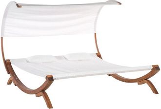 Beliani Lit Double de Jardin ou Terrasse en Bois de Larix et Textile Blanc Beige avec Capote Design Ultra &Eacute;l&eacute;gant et Confort Optimal Beliani