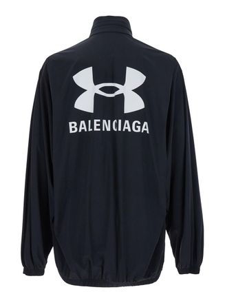 Balenciaga Mens Black Jacket With Maxi Logo Polyamide Elastane Coat