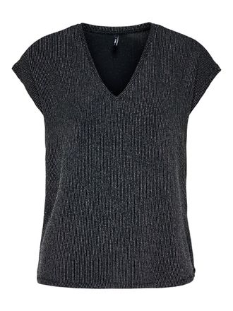 Only Damen Onlcarol S/S V-Neck Glitter Top Box JRS, Black, Medium