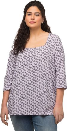 Ulla Popken Damen F&auml;ltchenshirt mit Carreeausschnitt und Punktedruck, A-LINE T-Shirt, Pastell Flieder, 46-48