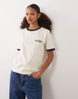 Barbour Madeline - T-Shirt in Ecru und Marineblau mit Kontrastdesign und Logo-Navy