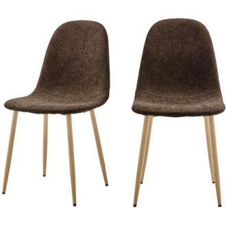 DRAWER Lot de 2 chaises en tissu pi&egrave;tement effet bois - Marron - Bella