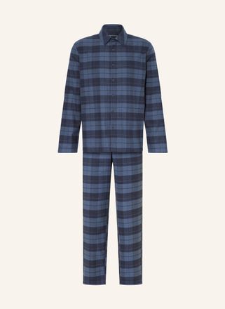 Schiesser Schlafanzug Selected Premium Warming Aus Flanell blau