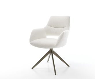 DELIFE Drehstuhl Yago-Flex mit Armlehnen Boucl&eacute; Creme-Wei&szlig; Kreuzgestell breit Effektfinish Titan 360&deg; drehbar Wippfunktion Taschenfederkern, Esszimmerst&uuml;hle