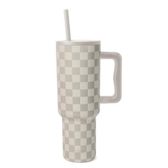 Simple Modern Thermobecher mit Strohhalm und Griff | Isolierter Edelstahl-Trinkbecher Eiskaffee-Reisebecher | Geschenke f&uuml;r Frauen und M&auml;nner | Trek | 1180ml | Chec