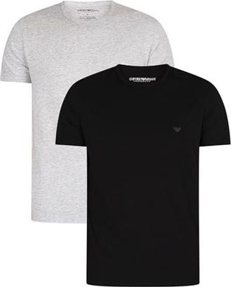 Emporio Armani Underwear 2-Pack T-Shirt Pure Cotton Haut de Pyjama, Gris (Black/Melange Grey), L (Lot de 2) Homme