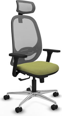 Piqueras y Crespo Atmungsaktiver B&uuml;rostuhl mit 3D-Armen, h&ouml;henverstellbare Lendenwirbelst&uuml;tze und h&ouml;henverstellbares Kopfteil, Grau/Olivgr&uuml;n