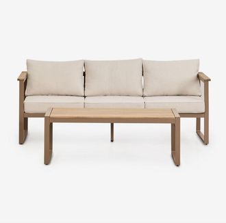 Sklum Sklum - Salon de jardin avec canap&eacute; 3 places et table basse en aluminium et bois dacacia 110x55cm Lipov Moka Brown
