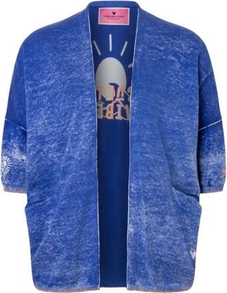 Lieblingsst&uuml;ck Strickjacke mit halblangen &Auml;rmeln und offenem Vorderteil - - Knitwear - Damen - Blau - S