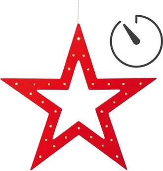 Hellum Hellum LED Stern mit Timer, Holzstern rot, 30 warm-wei&szlig;e LED, &Oslash; 35cm, batteriebetrieben (3xAA, Nicht inkl.!), Deko Fenster, Wintergarten, Wohnzimmer, 