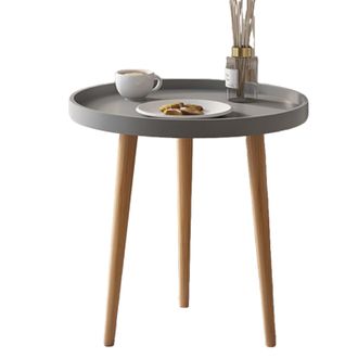 Generic Beistelltisch Rund, 44 * 40cm Kleiner Tisch, Holz for Nachttisch, Gold Klein, Pflanzen Hocker, Balkon, Beinen Aus Metall(Grey)