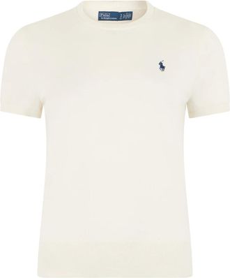 Polo Ralph Lauren Femme, Pulls, Blanc, Taille: 38 FR Pull &agrave; Manches Courtes avec Logo Brod&eacute;