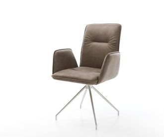 DELIFE Esszimmerstuhl Vinja-Flex Mikrofaser Taupe Vintage Kreuzgestell konisch Edelstahl, Esszimmerst&uuml;hle