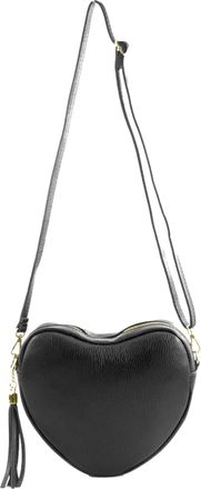 modamoda.de T267 Damen Leder Herzf&ouml;rmige Umh&auml;ngetasche Schultertasche, handmade in Italy (Schwarz)