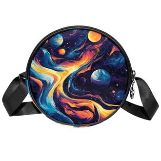 Generic Sac &agrave; bandouli&egrave;re rond pour femme, motif galaxie, univers abstrait, sac &agrave; dos avec fermeture &eacute;clair, bretelles r&eacute;glables, sac &agrave; main rond d&eacute;contract&eacute; 