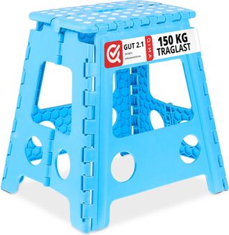 Relaxdays Klapphocker faltbar, Camping Hocker, Kinder Badhocker, bis 150 kg, Kunststoff, HxBxT: 39 x 39 x 32 cm, blau