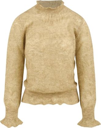 SOLOTRE Rundhals-Pullover mit R&uuml;schen - - Knitwear - Damen - Beige - S