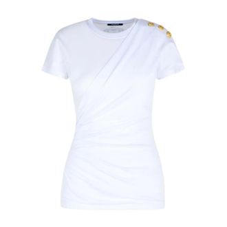 Balmain Wei&szlig;e T-Shirts und Polos mit Schulterkn&ouml;pfen - - Tops - Damen - Wei&szlig; - S