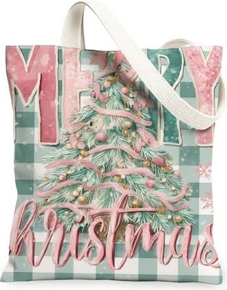 Generic Sacs fourre-tout en toile motif sapin de No&euml;l, sacs d&eacute;picerie r&eacute;utilisables, style vintage, l&eacute;gers et lavables, p&ecirc;che, 13x15 Inch