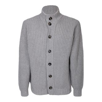 Dell'Oglio Homme, Pulls, Gris, Taille: XL Cardigan en cachemire &agrave; col montant