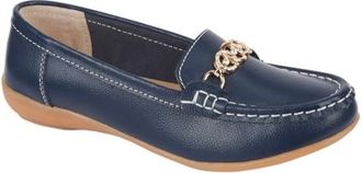 Jo & Joe Mocassins à enfiler en cuir pour femme Effet doré et bordure en strass, bleu marine, 37 EU