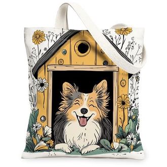 Generic Sac fourre-tout en toile motif chien de berger des Shetland pour le shopping, 33 x 38,1 cm, niche amusante pour chiot, sac d&eacute;picerie r&eacute;utilisable, sac