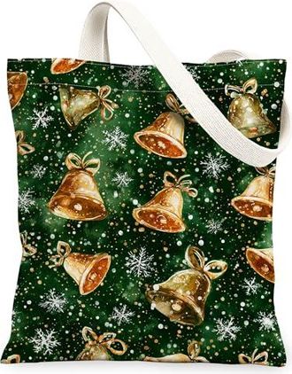 Generic Sacs fourre-tout en toile de vacances, motif cloche festive, sacs de courses r&eacute;utilisables, classiques vintage, l&eacute;gers et lavables, toile pour salle d