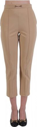 Elisabetta Franchi Femme, Pantalons, Beige, Taille: 42 FR High Waist Pants Logo Metallic