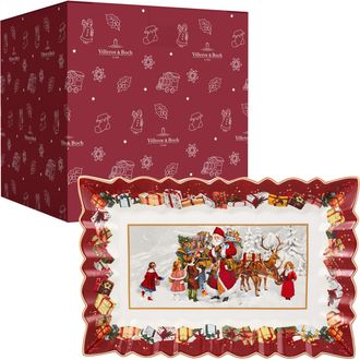 Villeroy & Boch Toys Fantasy Kuchenplatte Santa und Kinder 35,5 x 23 cm Rot Grün Weiß Festlich Nostalgisch Weihnachtsdeko Gebäckplatte leicht kombinierbar, Weihnachts