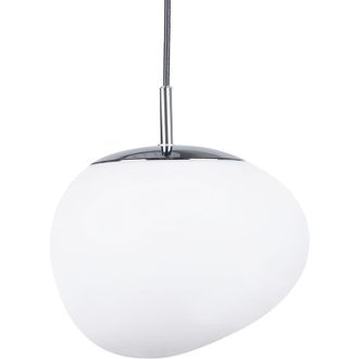 Beliani Lampe Suspension Design en Verre Blanc Abat-jour Originale et Lumi&egrave;re Ambiante E27 Max. 40W pour Salle &agrave; Manger ou Salon Moderne Minimaliste Beliani
