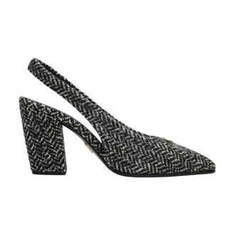 Prada Chevron Stoff Slingback Pumps - - Shoes - Damen - Schwarzk - 38 1/2 EU