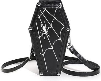 Generic Petit sac &agrave; bandouli&egrave;re en cuir PU pour femmes, sac &agrave; bandouli&egrave;re gothique cercueil, sangle r&eacute;glable, cadeau dhalloween pour femmes (noir)