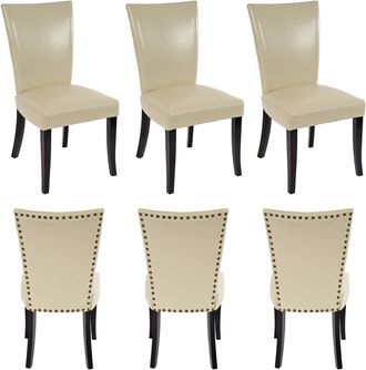 Mendler 6er-Set Esszimmerstuhl Chesterfield, Stuhl Küchenstuhl, Nieten MVG-Zertifiziert - Kunstleder, Creme, dunkle Beine