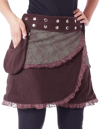 Purewonder Damen Wickelrock aus Fleece Winterrock Rock sk240 Braun Einheitsgr&ouml;&szlig;e Verstellbar