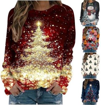 Generic HUIFUAO Sweat-shirt de No&euml;l pour femme - Motif sapin de No&euml;l amusant - Bonhomme de neige - P&egrave;re No&euml;l - Grande taille - Costume de No&euml;l &agrave; manches longu