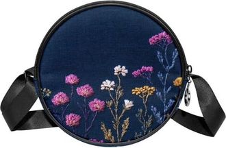 Generic Petit sac &agrave; bandouli&egrave;re circulaire pour femme, motif fleurs sauvages, sac &agrave; dos &agrave; bandouli&egrave;re avec fermeture &eacute;clair, bretelles r&eacute;glables, sac &agrave; main r