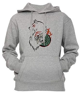 Erido Okami Amaterasu Unisexe Homme Sweat À Capuche Sweat-Shirt Pull-Over Taille XL Unisex Mens Womens Hoodie Grey X-Large Size XL
