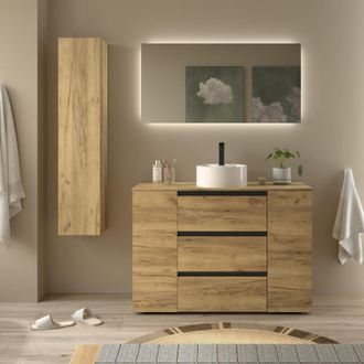 Cygnus Bath Meuble de salle de bain BEQUIA PLUS 3C 120cm Ch&ecirc;ne Vasque &agrave; poser Porcelaine C&ocirc;t&eacute; r&eacute;versible 1P