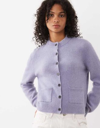Arket gilet en m&eacute;lange alpaga et laine &agrave; col rond, lilas-VIOLET