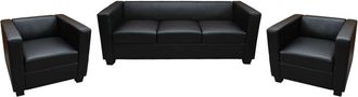 Mendler 3-1-1 Sofagarnitur Couchgarnitur Loungesofa Lille - Kunstleder, schwarz