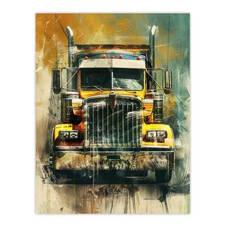 Artery8 Yellow Long Haul Truck Front Modern Painting Living Room Large Wall Art Poster Print Thick Paper 18X24 Inch