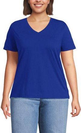 Lands End Supima Kurzarm-Shirt mit V-Ausschnitt, Damen, Gr&ouml;&szlig;e:52-54 plus, Blau, Baumwolle, by Lands End