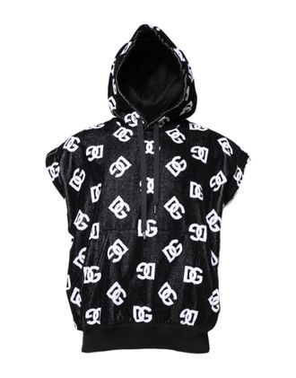 Dolce & Gabbana Mens Black Dg Cotton Hooded Sleeveless Sweater And White Clothing