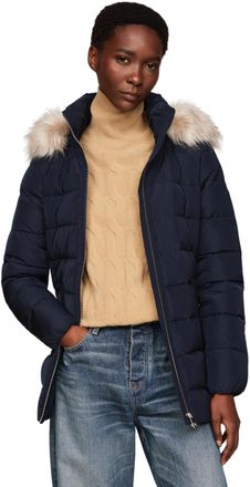 Tommy Hilfiger Damen Steppjacke Heritage Down Tyra Jacket With Fur Lang, Blau (Desert Sky), XS