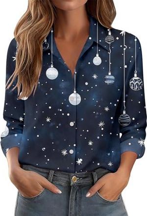 Generic HUIFUAO Chemisiers de No&euml;l pour femmes - Imprim&eacute;s dr&ocirc;les darbre de No&euml;l et de bonhomme de neige - Hauts de f&ecirc;te de No&euml;l - Robes de f&ecirc;te taille plus - 