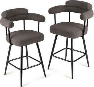 Giantex Lot de 2 Tabourets de Bar, Tabourets Pivotants de Comptoir Modernes avec Tissu Boucl&eacute;, Dossiers Courb&eacute;s & Pieds M&eacute;talliques, Chaise Bar pour Cuisine, 