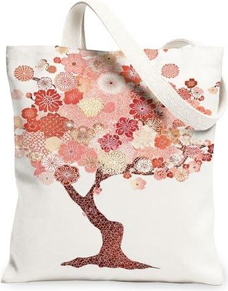 Generic Sacs fourre-tout en toile motif floral motif floral, sacs d&eacute;picerie r&eacute;utilisables, sacs d&eacute;picerie printaniers, l&eacute;gers et lavables avec bandouli&egrave;re pou